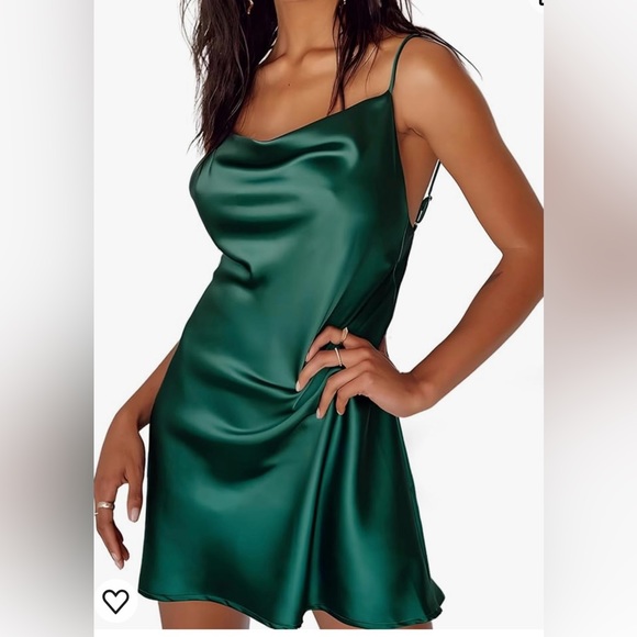 Amazon | Dresses | Emerald Green Satin Mini Dress | Poshmark